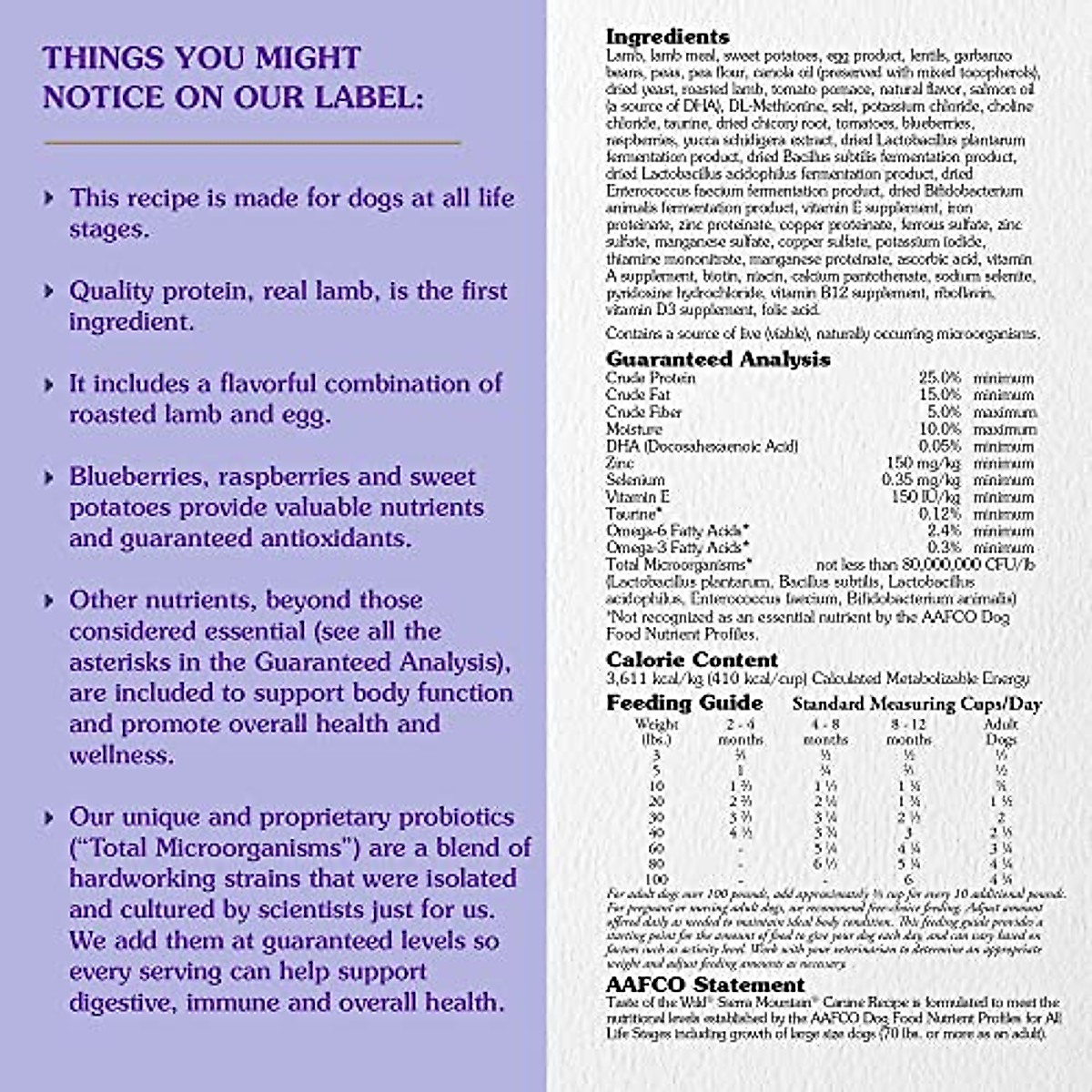 Taste of the Wild Sierra Mountain Grain-Free Canine Recipe with Roasted Lamb Dry Dog Food for All Life Stages, Made with High Protein from Real Lamb and Guaranteed Nutrients And Probiotics 28lb