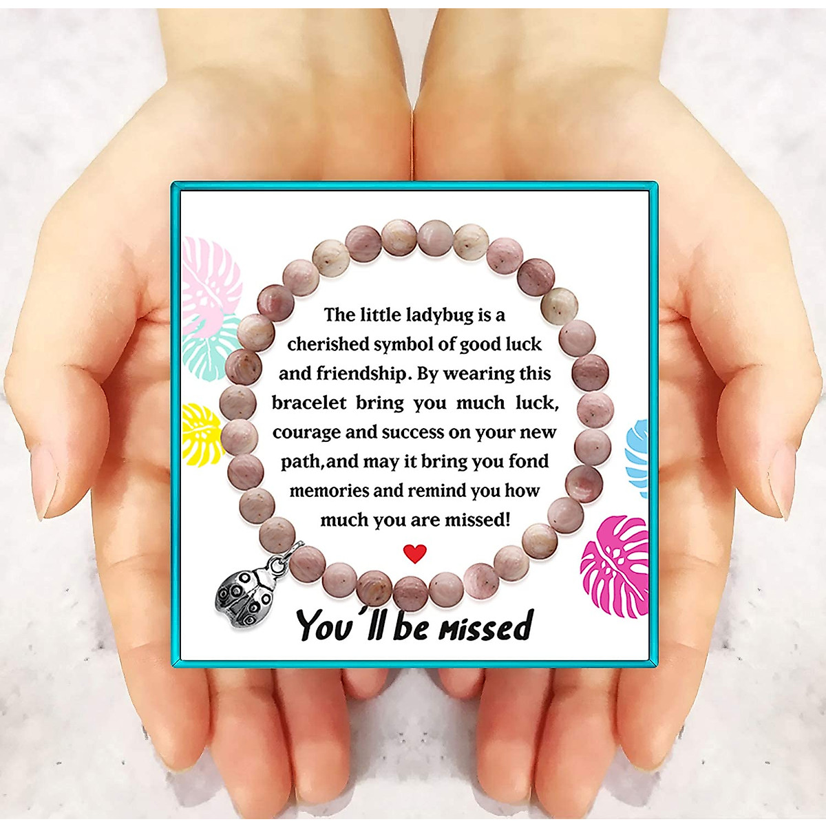 Yooborn Retirement Ladybug Beads Farewell Bracelet Gifts for Coworkers Women Going Away Gift for Friends Boss Staff Present for New Job Coworker Leaving Gifts.