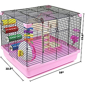Hamster Cage | Dwarf Hamster Habitat with Exercise Wheel, Water Bottle & Accessories | 18" L x 12.5" W x 13.5" H by GalaPet