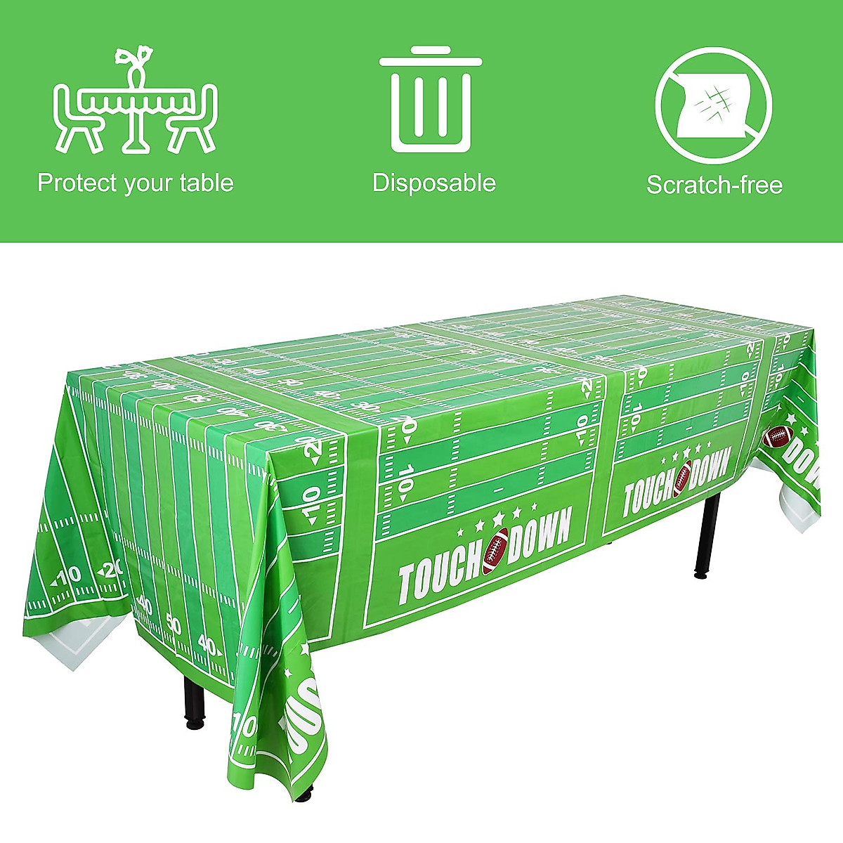 Gatherfun Football Theme Party Disposable Tablecloth Plastic Touchdown Table Cover for Birthday Party Football Tailgate Decoration 1 Pack 54 X 108Inch