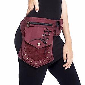 KPYWZER Waist Bag for Women Fanny Pack Renaissance Faire Festival Lace Chest Pack Hip Bum Bag with Adjustable Belt Travel Outdoors Maroon