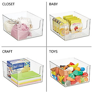 mDesign Modern Plastic Open Front Dip Storage Organizer Bin Basket for Bathroom Organization - Vanity Shelf, Cubby, Cabinet, and Closet Organizing Decor - Ligne Collection - 4 Pack - Clear