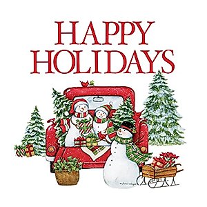 Collections Etc Happy Holidays Snowman in Red Truck Garage Door Magnet Set