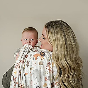 Extra Soft Knit Swaddling Receiving Blanket Wild Safari by Village Baby