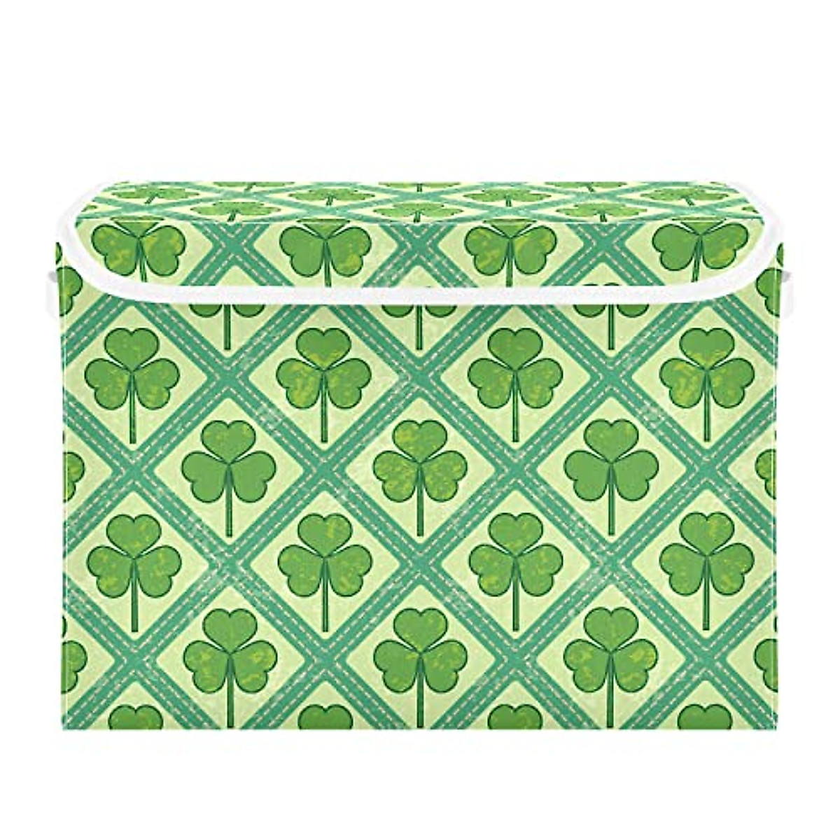 SUABO Clovers Holiday St. Patrick's Day Storage Bin with Lid Large Canvas Storage Boxes Foldable Home Cube Baskets Closet Organizers for Nursery Bedroom Office