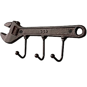 KiaoTime Retro Vintage Key Rack Holder Hooks Cast Iron Wrench Spanner Shape Decorative Wall Mounted Antique Man Cave Garage Tool Holder Coat Hat Hooks Rack Hanger Wall Decor, Fathers Day Men Gifts