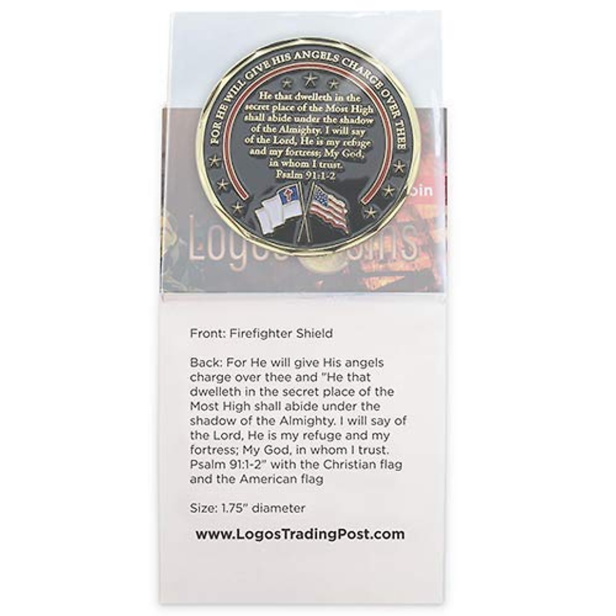 Firefighters Coin, Firefighter Challenge Coin, Pocket Token of Appreciation and Protection. “My God, in whom I Trust”. Gold-Color Plated Challenge Coin. Firefighter Souvenir, Psalm 91 Gift