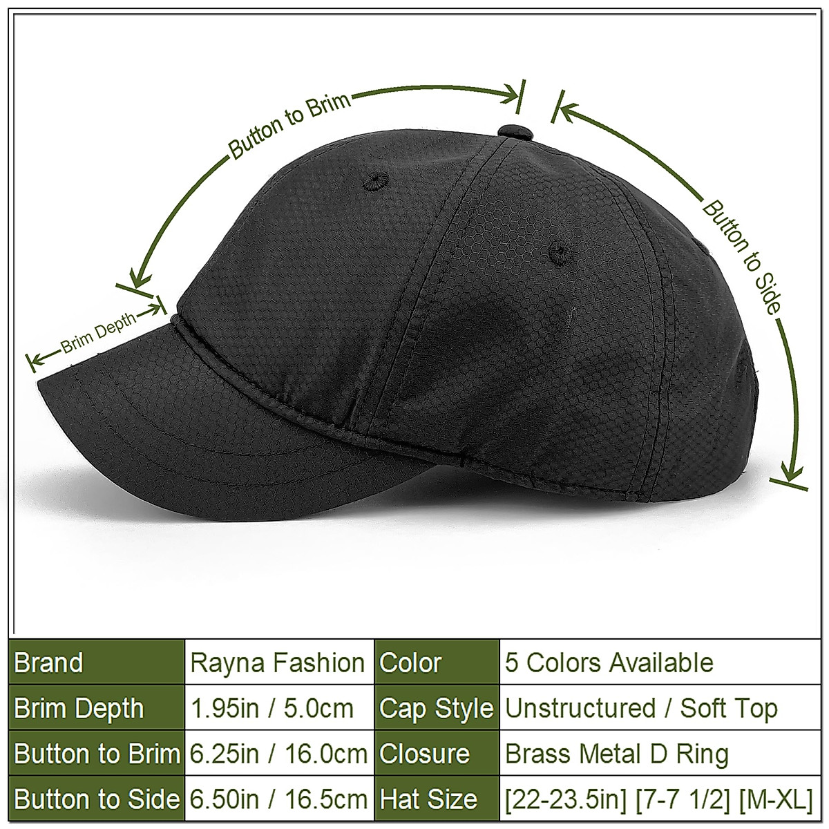 Rayna Fashion womens Structured Short Bill Quick Dry Brim Trucker Baseball Dad Cap, Black, X-Large