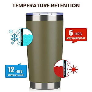 MEWAY 20oz Tumbler Cup Double Wall Vacuum Insulated Travel Mug Bulk, Stainless Steel Tumblers with Lid and Straw, Durable Powder Coated Coffee Cups for Cold & Hot Drinks (Army Green, 1)
