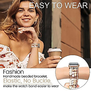 JR.DM Rose Gold Bracelet Beaded Watch Bands for Women Compatible with Apple Watch 38mm 40mm 41mm Handmade Elastic Stretch Watch Band, Fashion Dressy Cute Watch Strap for iWatch Series 8 7 6 5 4 3 2 1 SE