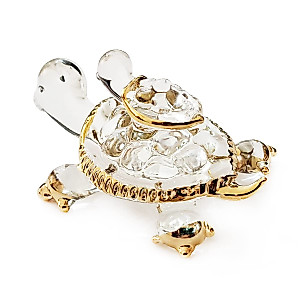 WitnyStore Tiny 2½" Long Clear Gold Mom And Baby Tortoise Figurine Miniature Hand Blown Painted Glass Turtle Chelonian Aquatic Reptile Small Crystal Animals Decorative Collectible Figurines Décor Gift