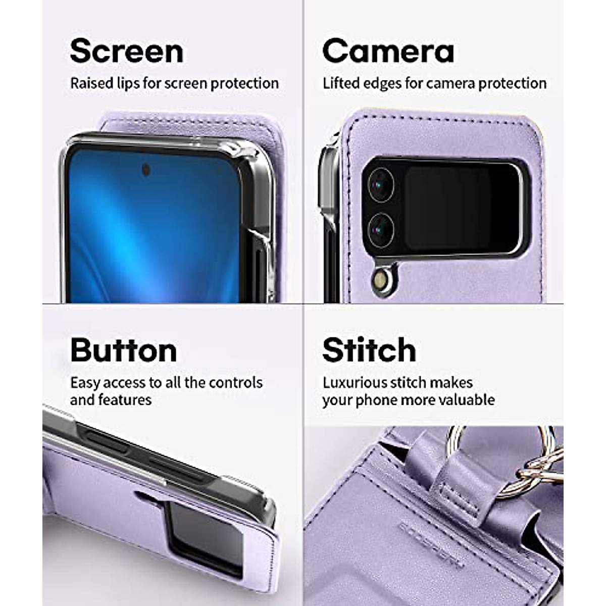GOOSPERY EZ Mount Wallet Compatible with Galaxy Z Flip 4 Case, Card Holder Loopy Ring Adjustable Kickstand with Horizontal/Vertical [Compatible with Wireless Charging], Lavender