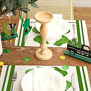ARKENY St Patricks Day Placemats 12x18 Inches Set of 4, Green Shamrock Spring Seasonal Farmhouse Burlap Indoor Kitchen Dining Table Mats Decorations for Home Party AP032-18