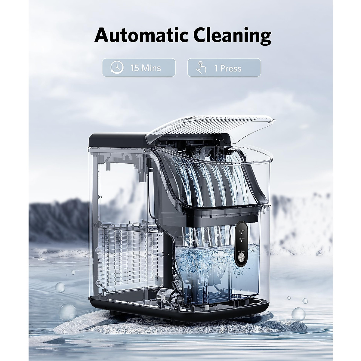 Nugget Ice Maker Countertop, Portable Crushed Pellet Ice Machine, Soft Pebble Ice Cubes in 6 Mins, 35Lbs/24H, Self Cleaning Sonic Ice Makers with One-Click Operation for Home Bar Camping RV