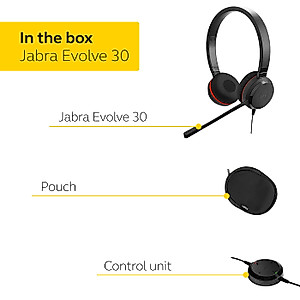 Jabra Evolve 30 II Wired Headset, Stereo, UC-Optimized – Telephone Headset with Superior Sound for Calls and Music – 3.5mm Jack/USB Connection – Pro Headset with All-Day Comfort