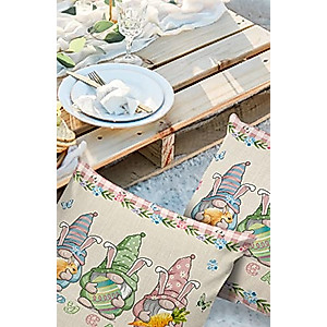 Vandarllin Outdoor Throw Pillows Covers 18X18 Set of 2 Waterproof Gnome Easter Eggs Bunny Decorative Zippered Lumbar Cushion Covers for Patio Furniture, Pink Buffalo Plaid