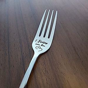 I Forking Love You 7.78'' Laser Engraved Forks Comes in Gift Box, Stainless Steel Fork, I Love You Gifts for Her or Him, Father's Day Mother's Day Valentine's Day Gift