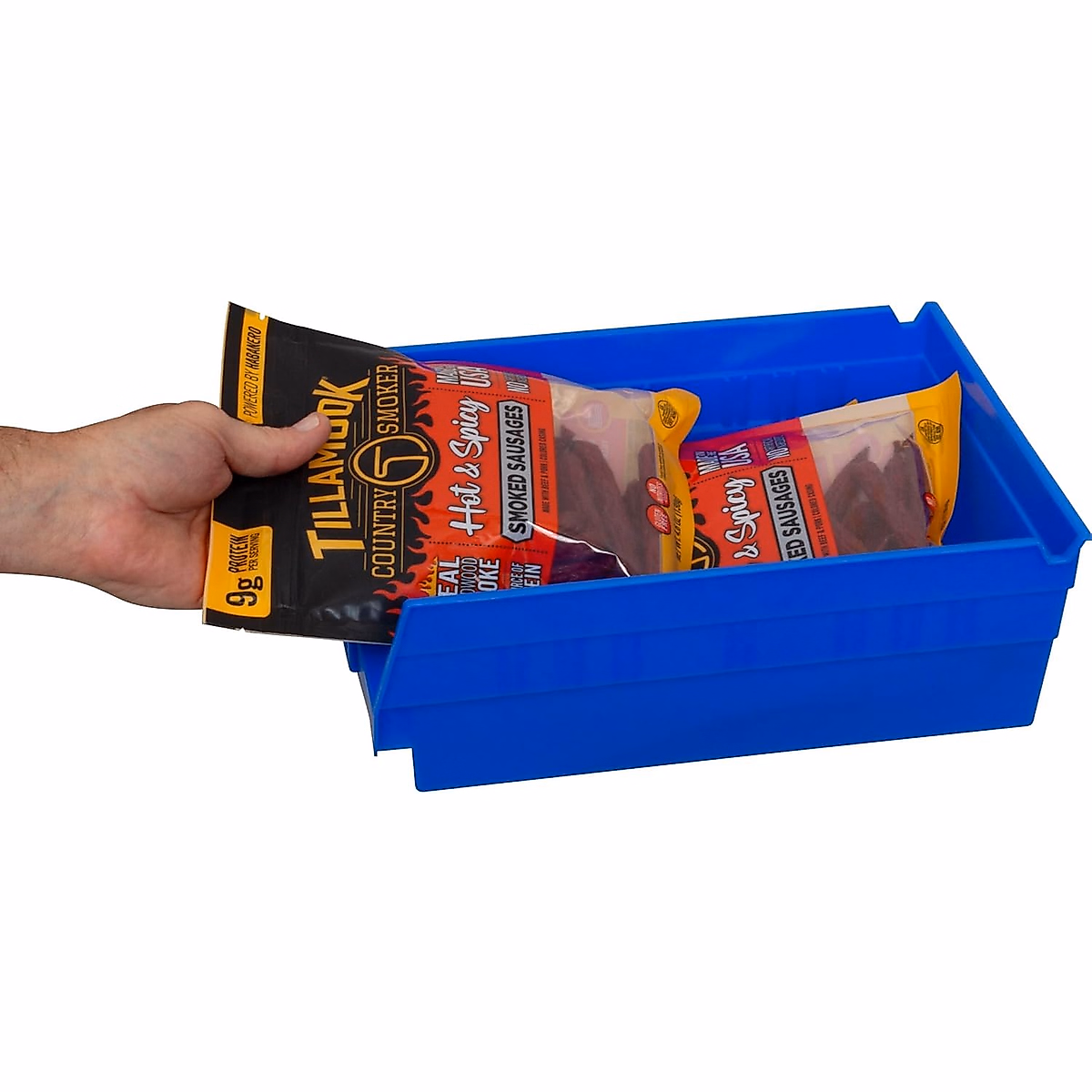 Akro-Mils 30150 Plastic Shelf Bins, Heavy Duty Storage Bins for Garage, Closet, and Drawer Organization, 12-Inch x 6-1/2-Inch x 4-Inch, Blue, 12-Pack