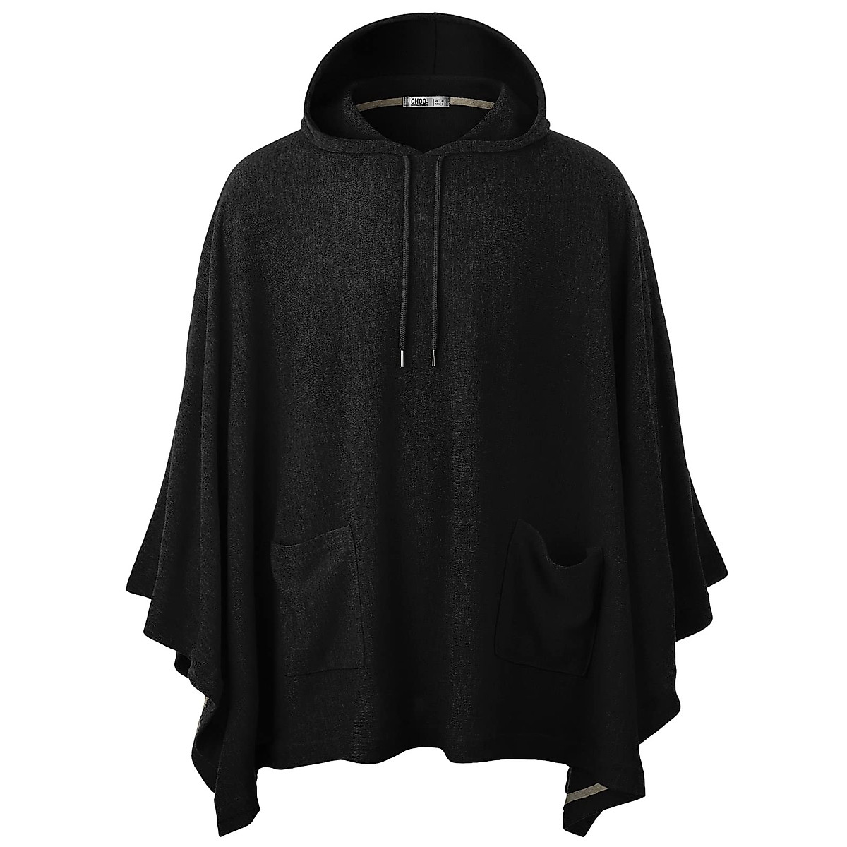 Ohoo Men's Hooded Poncho Cape Cloak Fashion Hoodie Pullover with Pockets / DCF702-BLACK-XL