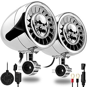 GoHawk AS5-X All-in-One 600W Built-in Amplifier 5 in. Full Range Waterproof Bluetooth ATV RZR UTV Stereo Speakers Audio Amp System AUX USB, 1.5 to 2" Rollcage Bar Polaris 4 Wheeler Can-Am