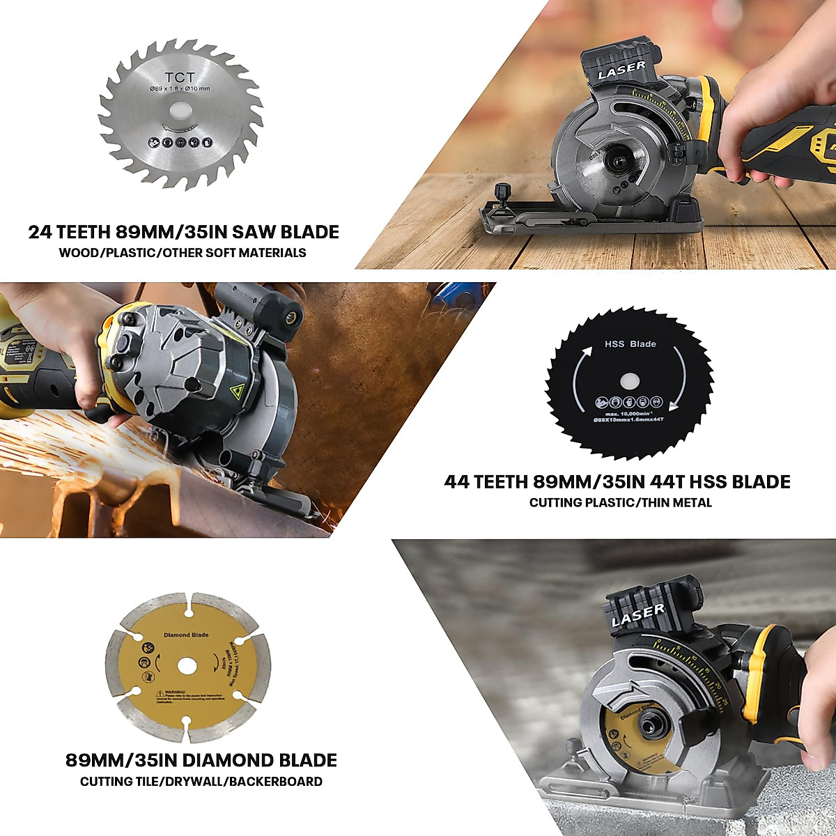 Mellif Cordless 3200RPM Tile Saw, Compatible with dewalt 20V MAX Battery, 3-1/2" Blades, 1-2/11'' Max Cut Depth - For Wood, Plastic, Soft Metal