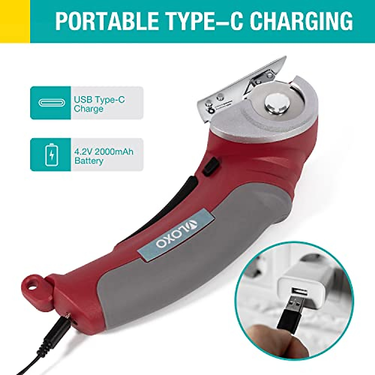 VLOXO Cordless Electric Scissors, Rotary Cutter for Fabric with Safety Lock, 4.2V Cardboard Cutter Multi-Cutting Tools, Rechargeable Powerful Fabric Cutter for Carpet Leather Felt with Storage Box