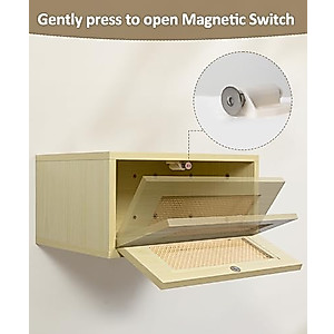 SUMGAR Floating Nightstand Set of 2 Rattan Boho Bedside Table Organiser Shelf Wall Mounted Pair of Beige Storage Display Wood Small Furniture for Bedroom Home Decor