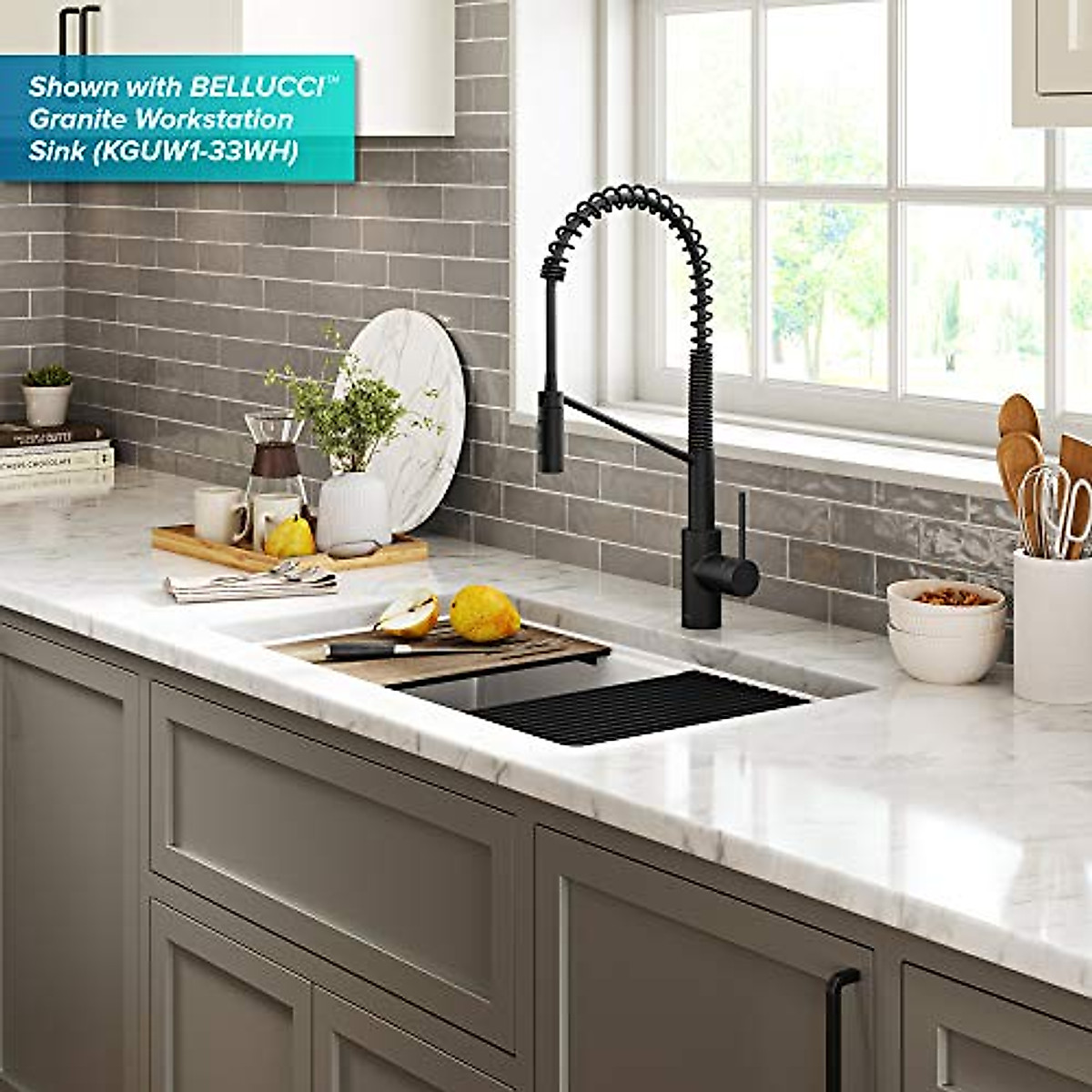 Kraus KPF-2631MB Oletto Commercial Style Pull-Down Single Handle Kitchen Faucet with QuickDock Top Mount Installation Assembly, Matte Black