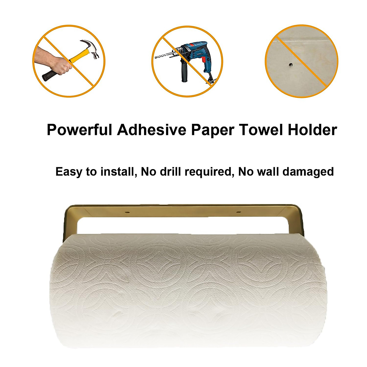 TeenGo Paper Towel Holder Under Cabinet, Self Adhesive & Wall Mount Paper Towel Holder No Drilling Adhesives Paper Towel Holder for Kitchen(Golden)