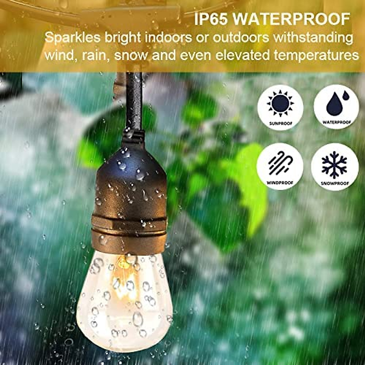 AONNYO 49FT Outdoor String Lights with 11W Edison Bulbs, Waterproof 15 Hanging Sockets with 15 Shatterproof LED Bulb Garden Light String, Create Ambience for Party, Backyard, Garden(49FT-WarmWhite)