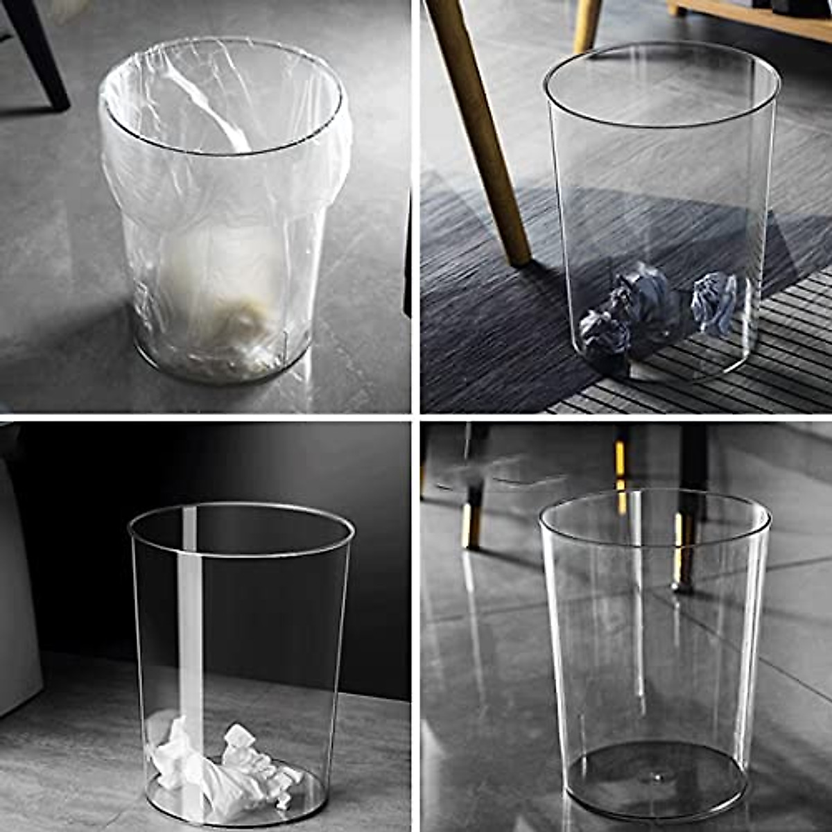 Trash can Thick Trash Can PET Waste Basket Wear-Resistant Garbage Can for Bathroom, Bedroom, Home Office, Dorm 21.5x18.5x26.8 cm Rubbish Recycle Bins (Color : Clear)