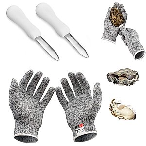 Oyster Shucking Knife, Oyster Knife Oyster Shucker 2 Pcs Shucking Knife and 1 Pair Oyster Gloves Shucking Cut Resistant Glove Knife Glove Oyster Shucking Kit Seafood Opener