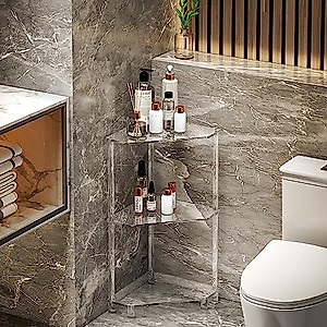 Eglaf Acrylic Corner Side Table - 3 Tier Triangle End Table - Small Side Table for Living Room, Bedroom, Bathroom - 11.8'' L x 11.8'' W x 26 ''H