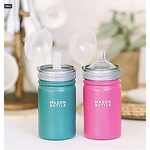 Mason Bottle Stainless Steel Mason Bottle Straw Cup, Light-Weight, Single-Wall - Includes 1 Stainless Steel Mason Jar, 1 Ring & Cap, 1 Straw Top (Green)