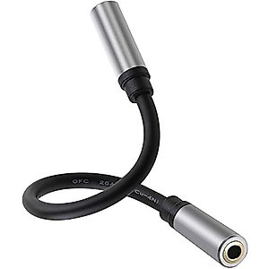 Pasow 3.5mm Female to Female Adapter Cable TRS Stereo Audio AUX Connector Cod for Headphones, Car, HiFi - 15cm/6inch (Grey)
