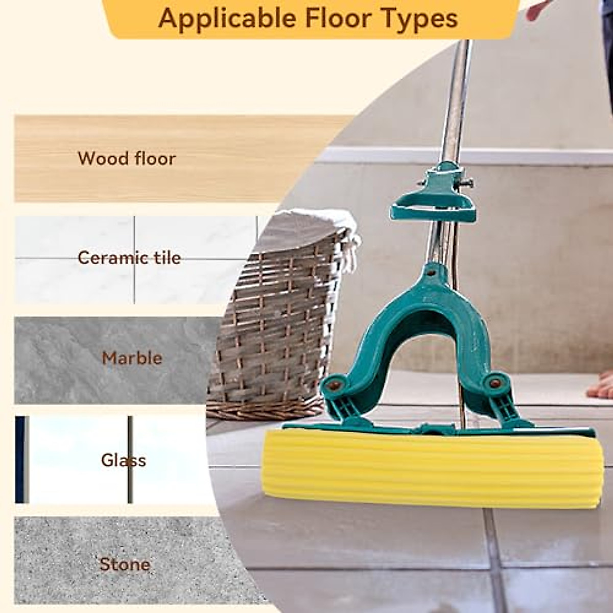 PVA Sponge Roller Mop Head Refills, Sponge Mop Head Replacement Super Absorbent Roller Mop Refill Sponge Mop Head Refill PVA Foam Professional Mop Head for Home Cleaning Tool, Yellow, Set of 2