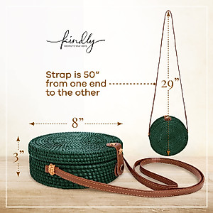 Woven beach bag - Green crossbody bag. Round rattan bags for women. Handwoven natural round rattan bag. Boho style wicker bag. Woven purse durable, trendy, natural rattan small bag.