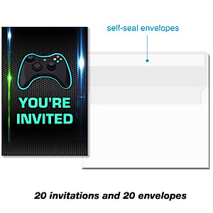 Soiceu Video Game Truck Theme Birthday Invitations with Envelopes Set of 20 Game On Video Game Truck Birthday Party Invites