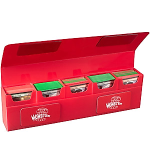 Monster Protectors Magnetic Five Deck Box - Red, Holds 375 Gaming TCGs, Self-locking Closure, Compatible w Standard & Smaller Size Gaming Trading Cards, Removable Construction, Gift