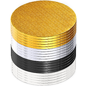 20 Pieces Cake Boards 10 Inch Round Cake Drum with 1/2 Inch Thick Round Cake Stands Cake Smooth Edge for Multi Tiered Birthday Wedding Party, Black, Silver, Gold and White