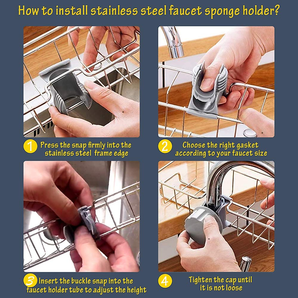 Faucet Rack Over Faucet Sponge Holder Faucet Caddy Faucet Sponge Holder Stainless Steel Sponge Holder for Soap, Scrubber, Towel etc