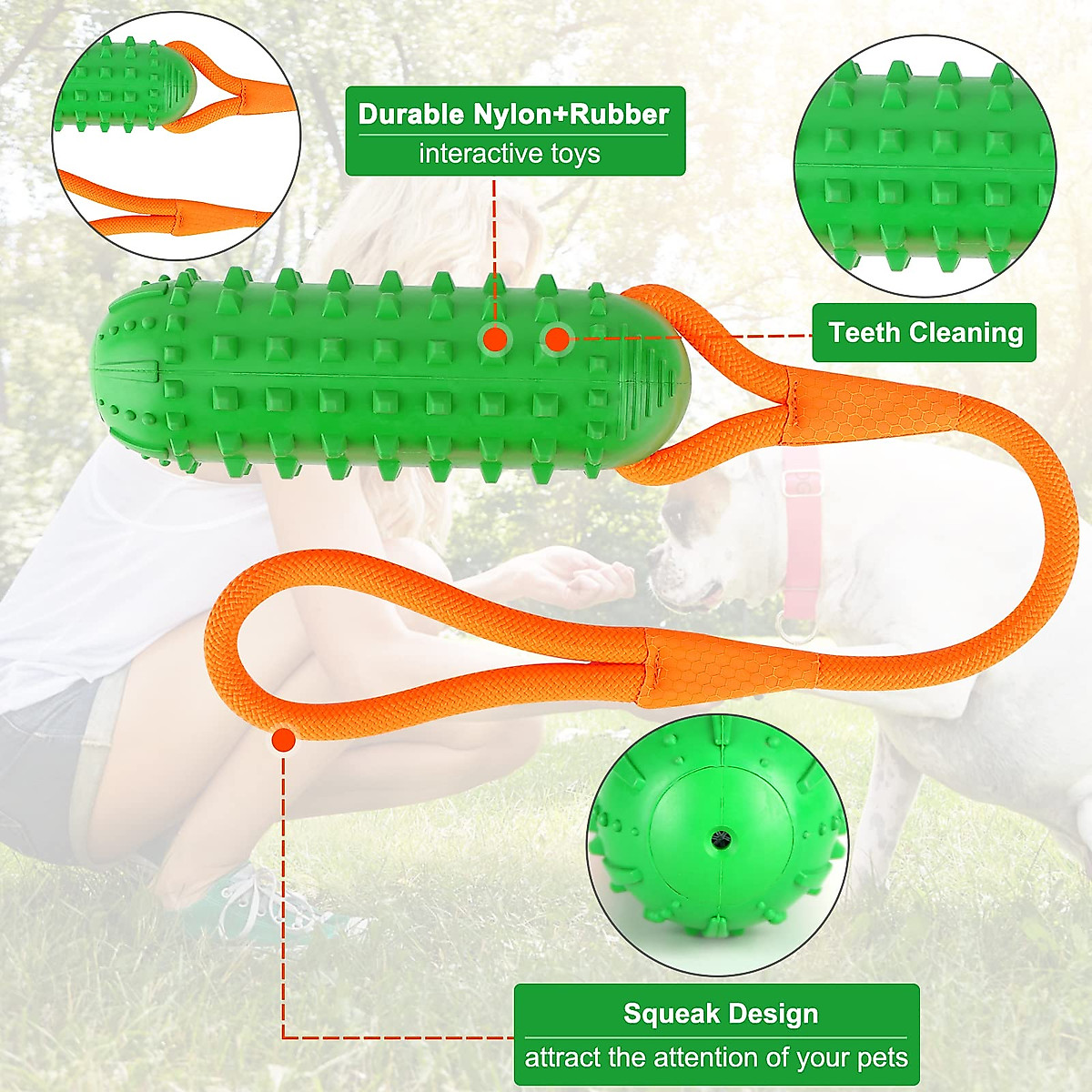 VIWIK Dog Toys for Large Dogs, Interactive Dog Toys for Chewers, Tough Rope Toys for Large Medium Small Smart Breed, Squeaky Dog Toys Stick, Tug of War Dog Chew Toy Green