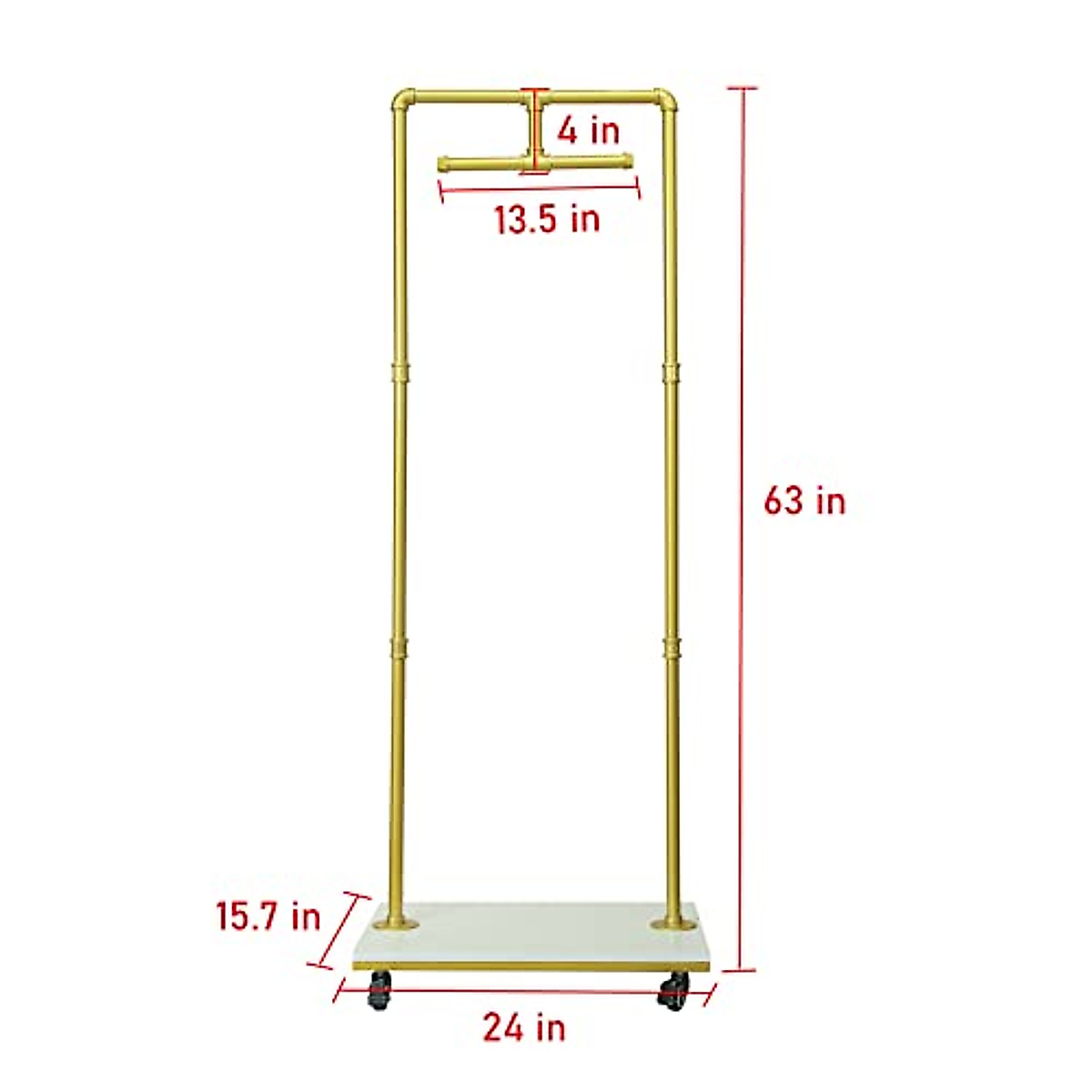 MDEPYCO Clothing Store Rolling Garment Rack with Wheel,Industrial Pipe Clothing Storage Display Rack,Floor-Standing Hanging Rods Hangers Clothes Shelves (Gold)