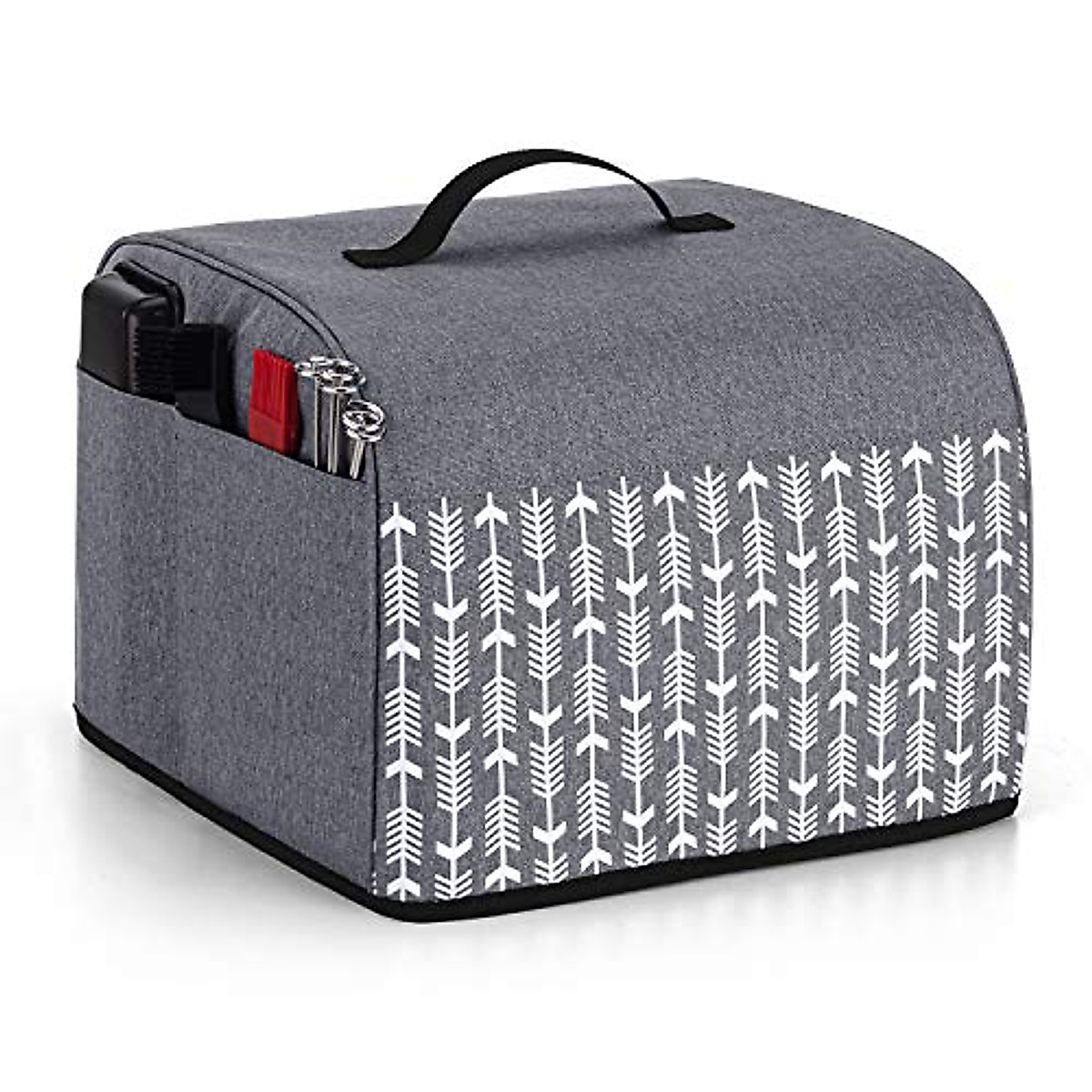 Yarwo Dust Cover with Pockets Compatible with Ninja Foodi Grill, Heavy Duty Nylon Cover with Wipe Clean Liner, Gray with Arrow