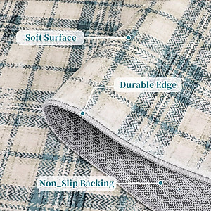 LUXLOOM Modern Plaid Washable Rug 8x10 Area Rugs for Living Room Soft Bedroom Rug Tartan Large Area Rug Non Shedding Non Slip Throw Rugs Stain Resistant Carpet for Nursery Office 8'x10' Green/Beige