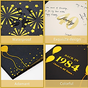 Crenics 40th Birthday Gift for Men or Women, Creative Back in 1984 Birthday Poster, Giant 40th Birthday Guest Signature Book for Black and Gold 40 Anniversary Birthday Party Decorations