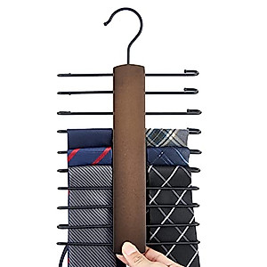 Mkono Wooden Tie Rack Retro Tie Belt Storage Hanger Organizer for Men Closet Space Saving Rack with 20 Non-Slip Hooks for Ties Belt Scarf Organize 360 Rotate Hanger Tie Display Holder, 1 Piece, Brown