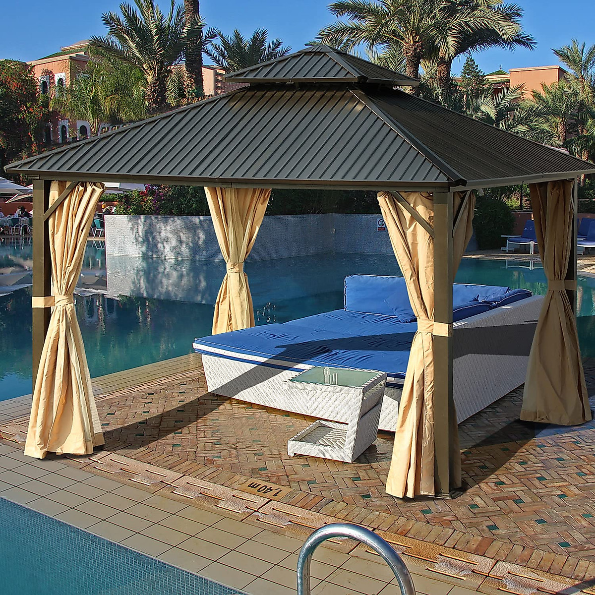 BPS Hardtop Gazebo 12' X 12' Outdoor Tent Shelter Canopy with Netting for Patio, Garden, Yard and Party