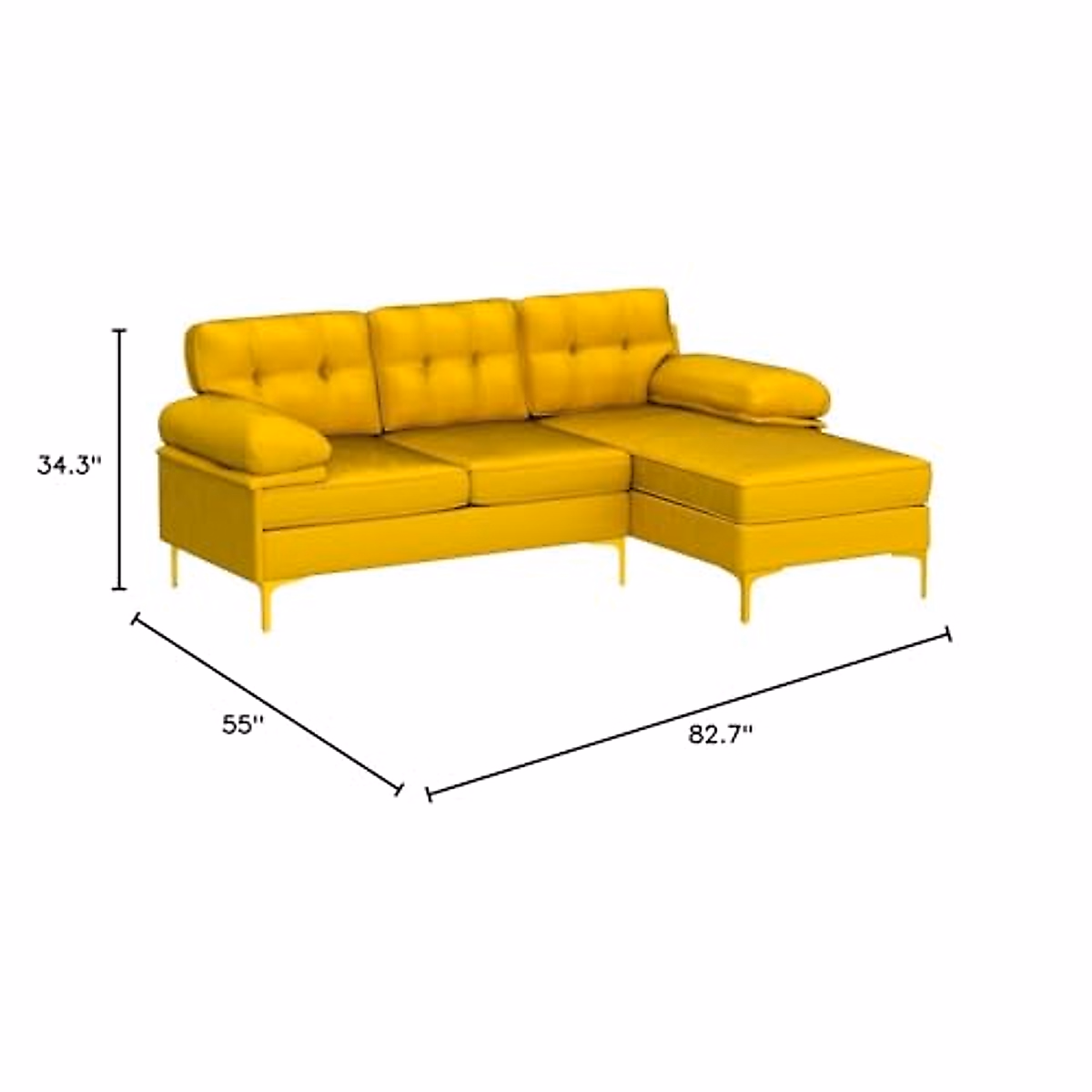 COOSLEEP Convertible Sectional Sofa Couch, 83" L-Shape Sofa Couch with Chaise Convertible,ChenilleFabric Upholstered for Living Room, Apartment, Office (Golden)