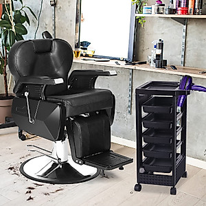 Paddie Black Salon Trolley Cart with Wheels/5 Drawers/Hair Dryer Holder/Tint Bowl Slot for Hair Stylist, Beauty Salon Equipment
